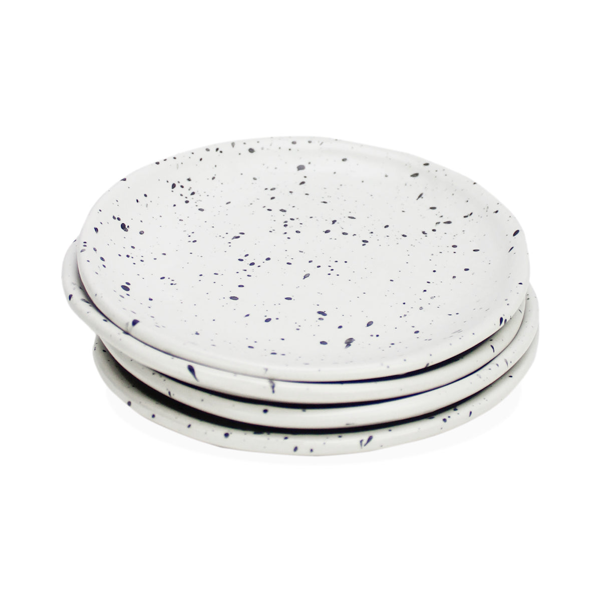 roro Ceramic Canape Plates, Set of 4, Matte White with Dark Speckles,